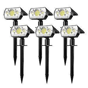 BriSunshine Solar Spot Lights Outdoor,IP65 Landscape Spotlights Waterproof Solar Powered for Yard Garden,2 in 1,Auto ON/Off (6 Pack/64 LED/3 Modes)