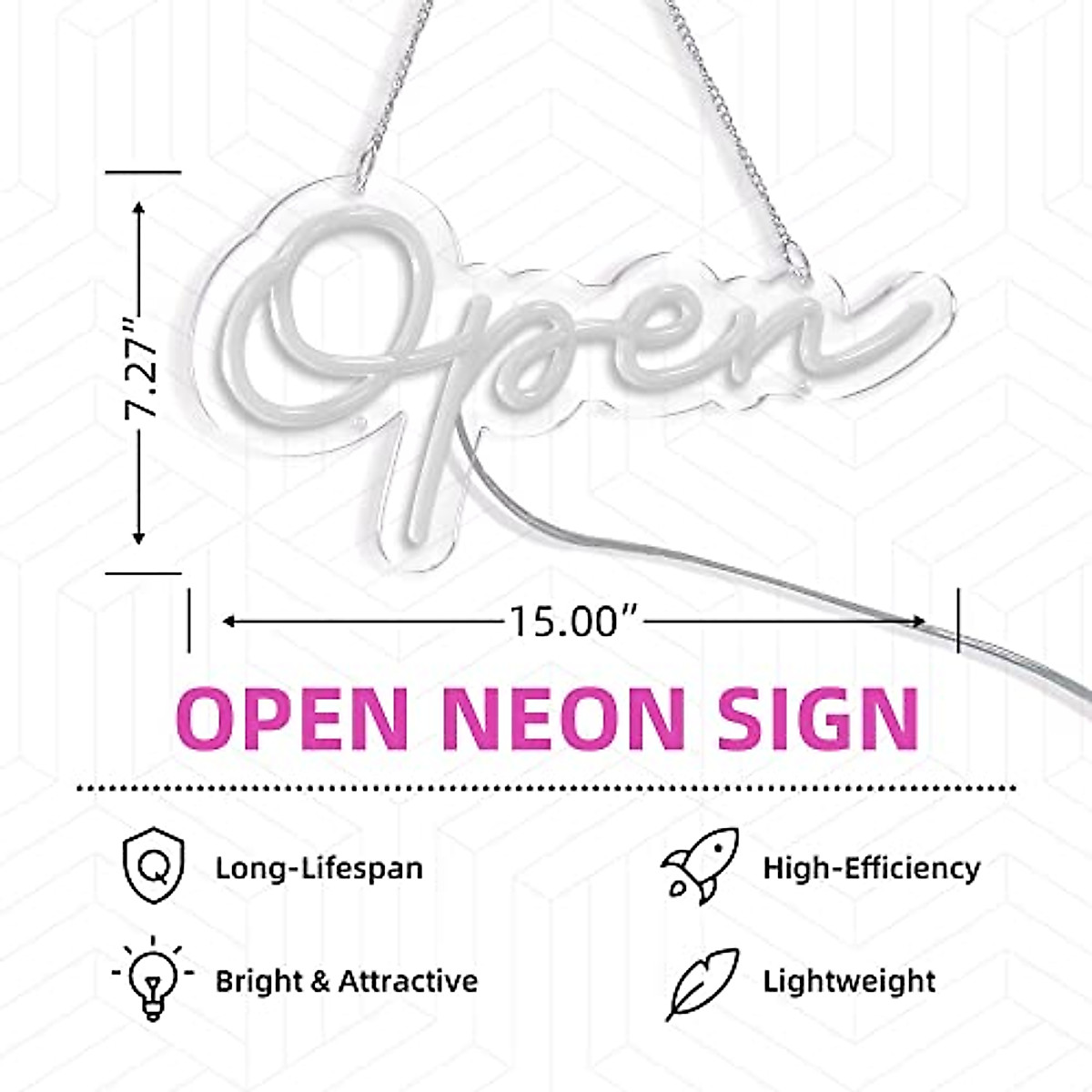 Open Signs for Business, 15"x 7.3" LED Neon Open Sign with Remote ON/OFF Switch Adjustable Brightness Open Neon Signs for Restaurant Bar Salon Stores Hotel Wall Decor Light Open Sign (White)