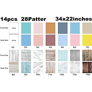 28 Patterns Small Photo Backdrop Product Backgrounds 14 Pieces 22x34in Double-Sided Food Photography Backdrops Tabletop Small Product Photography Props