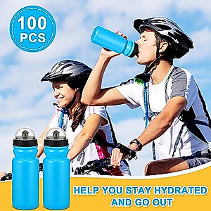 Mumufy 50 Pcs Sports Water Bottles Bulk 20 oz Plastic Water Bottles Reusable Mountain Bike Water Bottle Leakproof Blank Water Bottles for Sporting Events Boys Girls Adults (Light Blue)