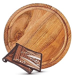 K & R Wood Trivet for hot pots and Pans | Natural Acacia Wood | Trivets for hot Dishes | Reversible Wood Cutting Board | Wooden Trivet and 2 hot Pads for Kitchen | Multiuse Wood Serving Board