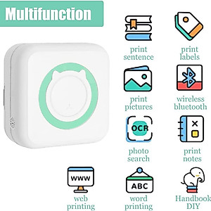 BIGFOX Mini Printer, Inkless Thermal Portable Printer Built-in 1200mAh Battery Wireless Bluetooth Photo Printer Sticker Maker Machine Label Receipt Printer Handheld Compatible with iOS/Android