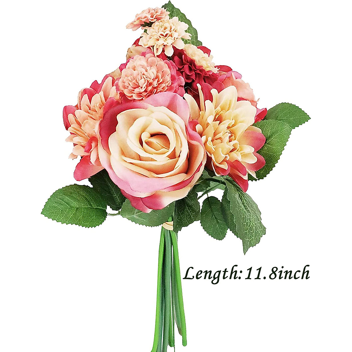 SUPICKET 1 Bunch 8 Pcs Artificial Rose Dahlia Daisy Flower Bouquet Bride Bridesmaid Holding Flowers for Home Hotel Office Wedding Party Garden Craft Art Decor, Red&Orange