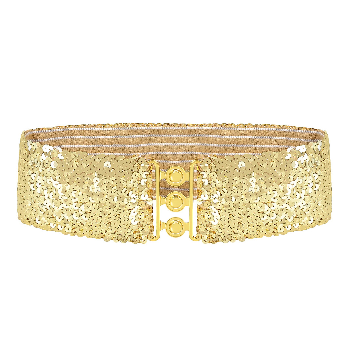 Anna-Kaci Women's Sparkly Glitter Sequin Wide Stretch Elastic Belt Accessory,Gold,One Size