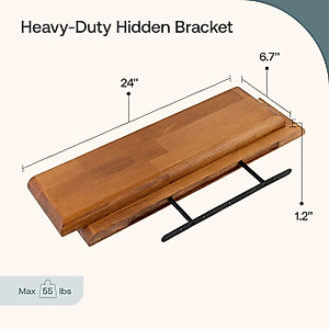 Floating Shelves for Wall - Solid Pine Wood Wall Shelf - Bathroom Shelves - Wall Shelves for Bedroom Living Room - Floating Shelf for Wall Mounted Shelves -24x6.7x1.2 inch- Set of 2 (Walnut Color)