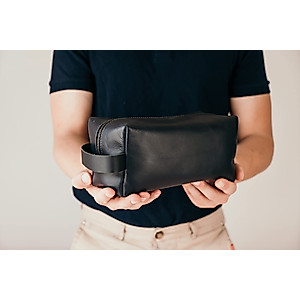 VELLAIRE Genuine Leather Toiletry Bag, Travel Toiletry Bag For Men, Men's Toilety Bag, Father's Day Gift, Shaving Bag Cosmetic Bag For Women, Leather Toiletry Bag For Men (3 Black)