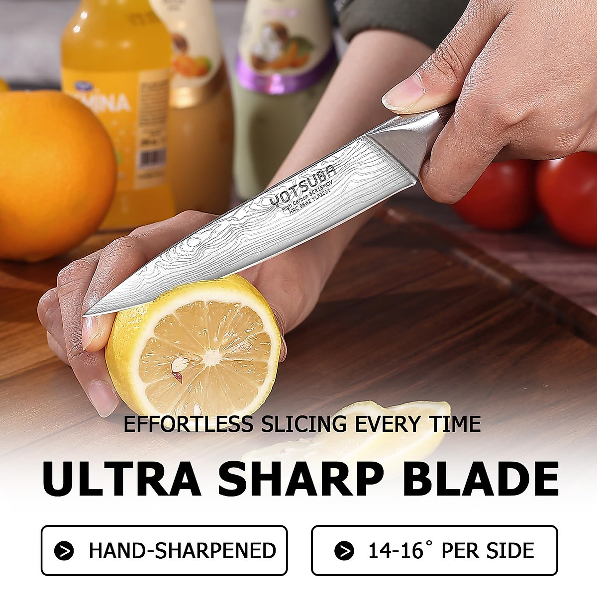 YOTSUBA Utility Knife,5" Petty Kitchen Knife, Forged High Carbon German Steel Full Tang & Razor Sharp Ergonomic Handle Design