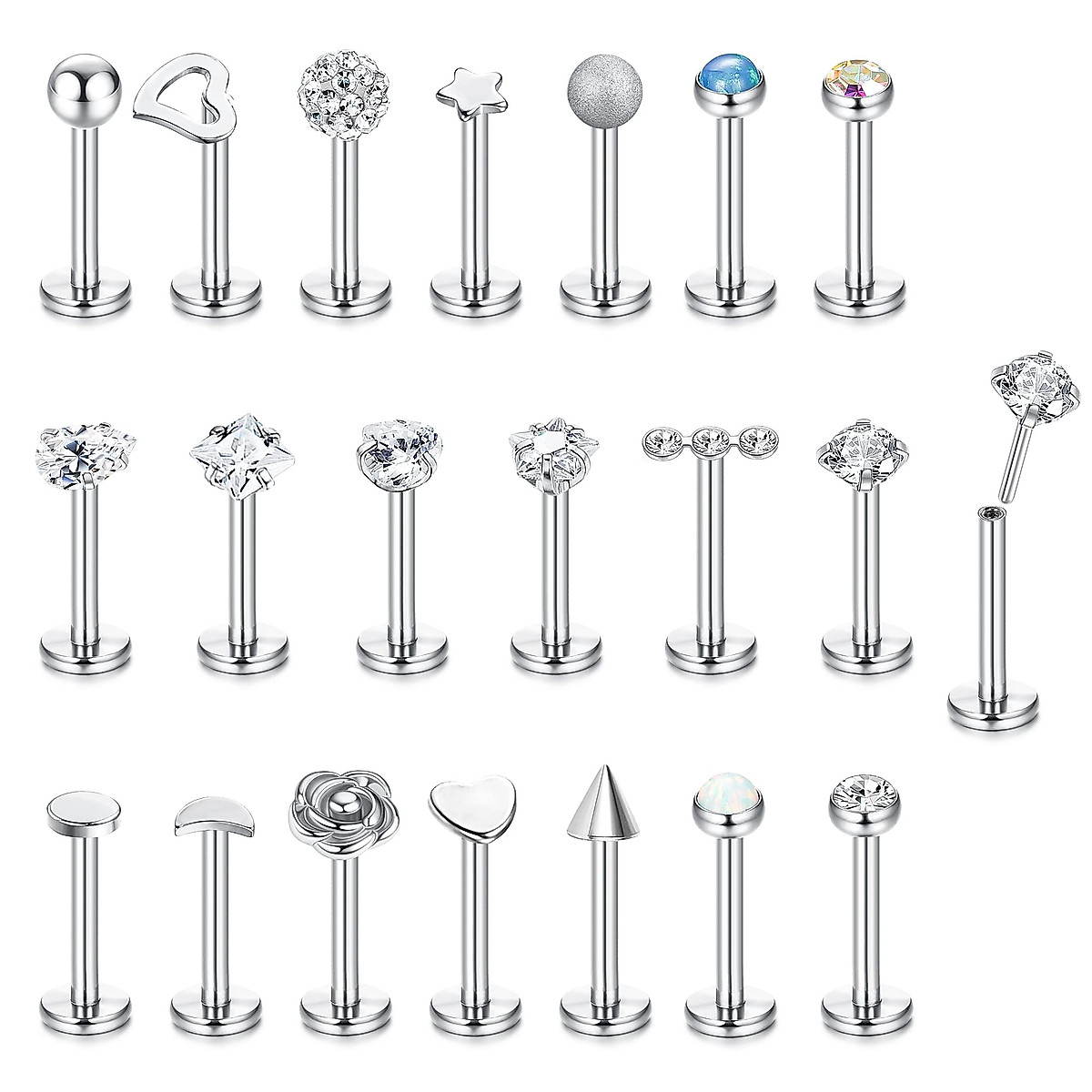 Fansilver 16G Threadless Push in Lip Rings Stainless Steel Tragus Helix Earrings Studs Nose Rings for Women Men Labret Jewelry Monroe Lip Rings CZ Medusa Cartilage Piercing Jewelry 8mm