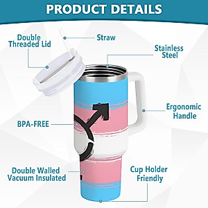 Transgender Transsexual Pride Steel Insulated Tumbler with Lid and Straw for Water, Insulated Tumbler Cup 40 OZ / 1.18 L