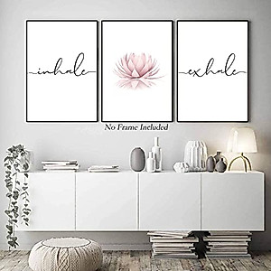 Inhale Exhale Wall Art Decor - Inhale Exhale Canvas Wall Art Zen Pictures Wall Art Yoga Pink Lotus Wall Art Meditation Poster Artwork for Living Room Bedroom 16x24 Inch (set of 3) Unframed