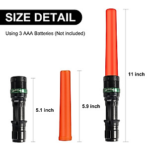 NLWELOA 4 Pieces 11-inch Traffic Wand Safety Signal LED Flashlight,Traffic Control Wands Lights with 7 Red Flash Modes,for Parking Attendant, Traffic Directing,Using 3 AAA Batteries(Not Included)