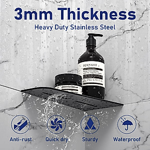 Bernkot Corner Shower Shelf 12" Matte Black 304 Stainless Steel Quadrilateral Corner Shelf Recessed Bathroom Shower Shelf, No Drilling