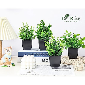 Der Rose Set of 4 Packs Small Fake Plants Mini Artificial Faux Plants Indoor for Bathroom Farmhouse Room Table Decor