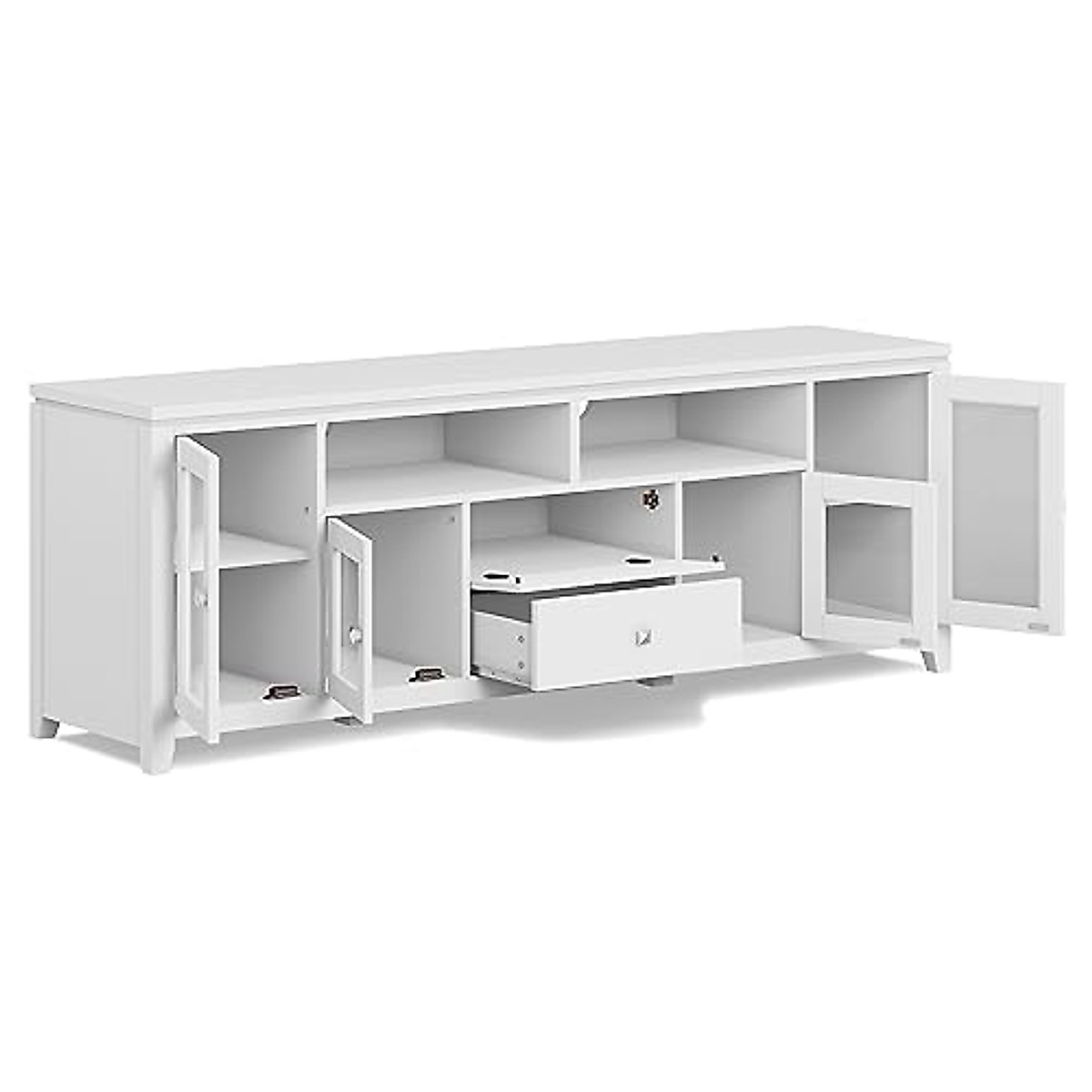 SIMPLIHOME Cosmopolitan SOLID WOOD 72 inch Wide Contemporary TV Media Stand in White For TVs up to 80 inches for the Living Room and Entertainment Center