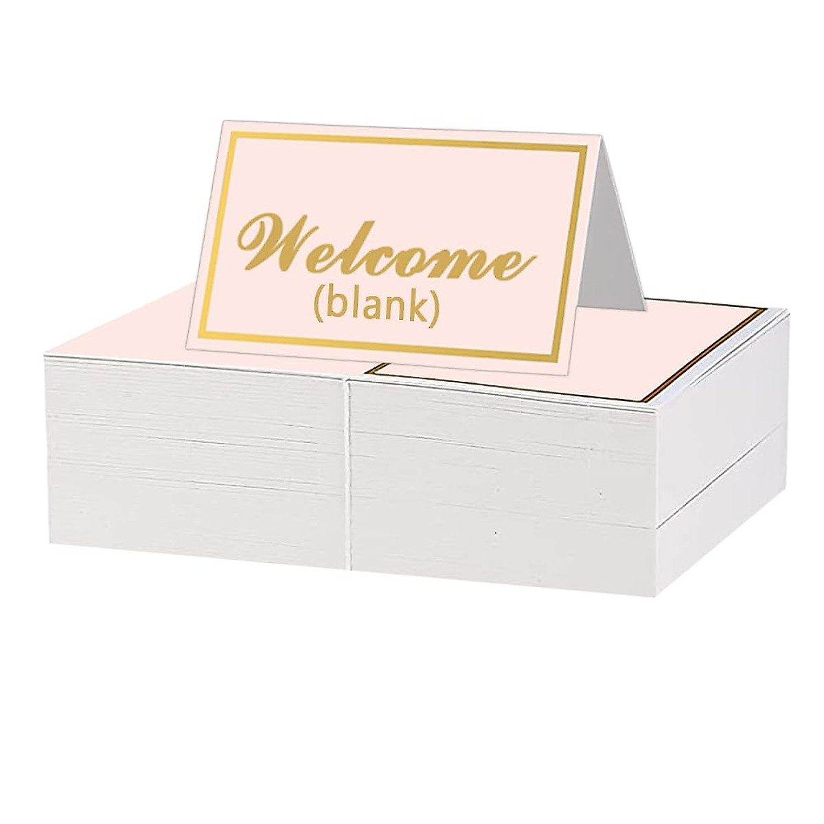 Blank Table Tent Place Cards with Gold Foil Border for Wedding Rception,Birthday Events,Dinner Parties Cards,100 Pcs （3.5x2 inch,pink）