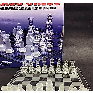 10"*10" Glass Chess Set Frosted and Clear Pieces Felted Bottom for Adult and Teens（Gift for Game Education）