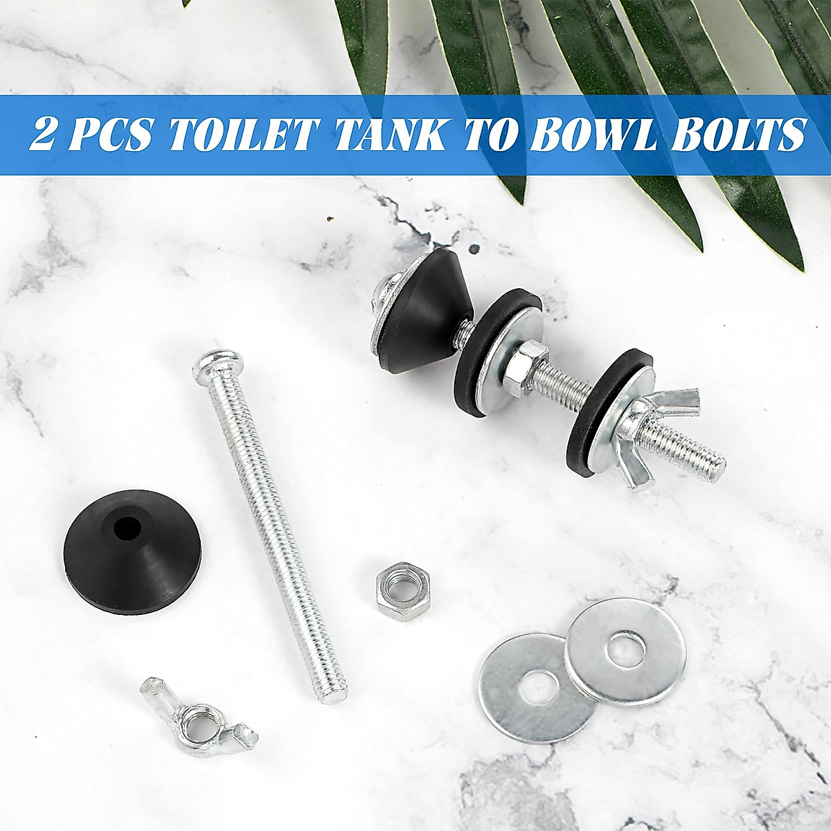 2Pcs Universal Toilet Tank to Bowl Bolts Kit, Waterproof and Rustproof Toilet Bolts,Heavy Duty Bolts,Toilet Tank Replacement Kit with Rubber Washers Gaskets,Wing Nuts and 2.8Inch Stainless Steel Screw