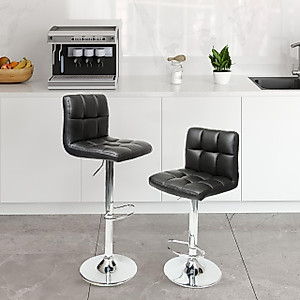 Roundhill Furniture Swivel Black Bonded Leather Adjustable Hydraulic Bar Stool, Set of 2