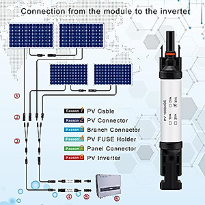 Pvfarosh 30A Solar Fuse Connector IP68 Waterproof 1000V in-line Fuse Holder 30A Male and Female Connector Waterproof in-Line Fuse Holder (Contains 4 fuses + 2 Solar Fuse Holders)… (30A)