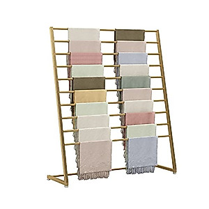 SRNSAEB Large Capacity Scarf Rack Stand, Metal Standing Scarf Organizer Hanger with Anti-Slip Mats, for Clothing Store/Home/Malls (Color : Gold, Size : 80x40x145cm)