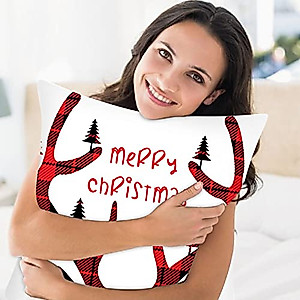 Scceatti Christmas Pillow Covers 18x18 in Cotton Square Winter Cushion Cover with Zipper Plaid Textured Striped Funky Toss Xmas New Pillowcases Protector for Couch Bed Living Room Decorations Gifts