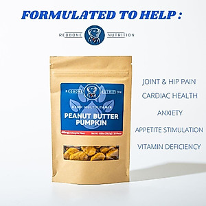 Redbone Nutrition Organic Hemp Multivitamin Treats - Peanut Butter Pumpkin Flavor Dog Treats for All Life Stages (400 mg) | Daily Multivitamin & Omega 3 & 6 & Olive Oil Treats | Organic Dog Treats