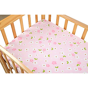 Crib Fitted Sheets 2 Pack Set for Baby Girl Soft Stretchy Jersey Knit Baby Sheet for Standard Crib and Toddler Mattress, Pink Floral