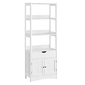 VASAGLE Bathroom Storage Cabinet, Freestanding Linen Tower, Tall Bookcase with 3 Open Shelves, 1 Large Drawer, 12.8 x 23.6 x 60.6 Inches, for Entryway, Kitchen, Study, White UBBC67WT