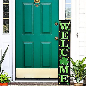 St. Patrick's Wooden Welcome Sign Vertical Porch Sign - Shamrock Lucky Coin Wooden Wall Art Sign for St. Patrick's Day Standing Hanging Home Front Door Wall Yard PartyIndoor Outdoor Decoration,47.2"H