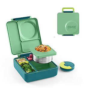 OmieBox Bento Box for Kids - Insulated Lunch Box with Leak Proof Thermos Food Jar - 3 Compartments, Two Temperature Zones - (Meadow) (Single) (Packaging May Vary)