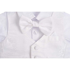 Dressy Daisy Baby Boys White Suit Christening Clothing Baptism Outfits with Bonnet Long Sleeve Floral Size 6-9 Months