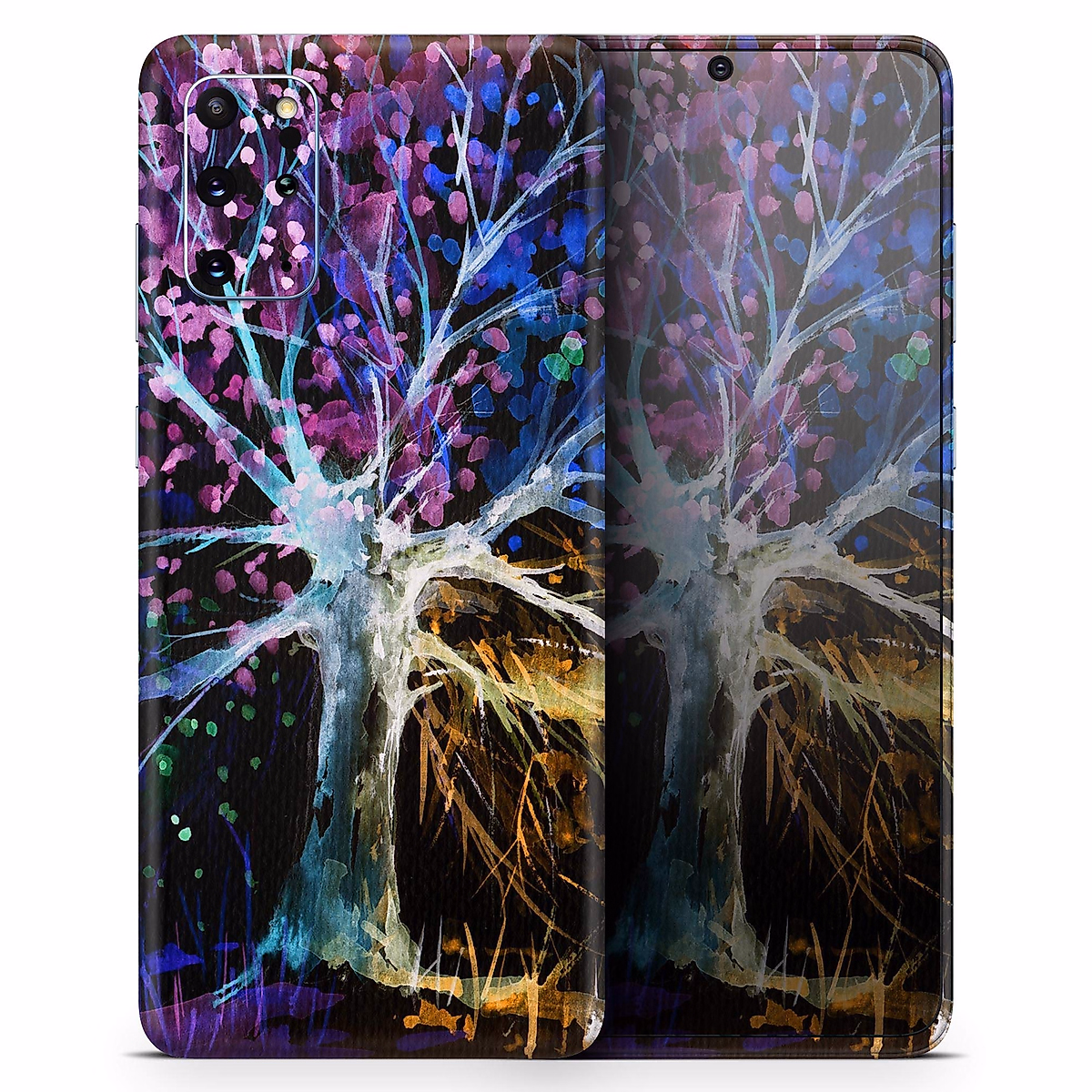 DesignSkinz Inverted Abstract Colorful Watercolor Vivid Tree Protective Vinyl Decal Wrap Skin Cover Compatible with The Samsung Galaxy S20 (Screen Trim & Back Glass Skin)