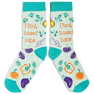 Lavley Funny Novelty Socks for Women - Unisex One Size Fits Most - Gifts for Her, Moms, Grandmas and More (US, Alpha, One Size, Regular, Regular, Plant-based Babe)