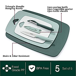 Plastic Cutting Boards for Kitchen, 5 Pieces Dishwasher Safe Cutting Board Set, Durable, Non-Slip, BPA-Free Cutting Board, Knife Friendly Chopping Board, Perfect For Meat, Vegetables, Fruits