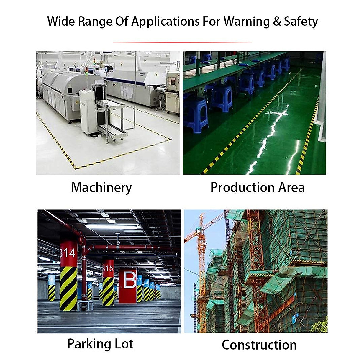 APT Premium Black and Yellow Striped Vinyl Floor Safety Marking Tape, Excellent for Hazard Caution& Warning, Social Distancing, Warehouse & Gym Floor (2 Inch, 5 Rolls, Yellow/Black)