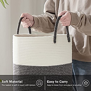 YOUDENOVA Cotton Rope Laundry Hamper Basket, 58L Tall Woven Collapsible Baskets for Blanket Organizing Clothes Hamper for Laundry Room Storage
