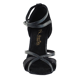 Very Fine Dance Shoes - Ladies Latin, Rhythm, Salsa, Waltz Ballroom Dance Shoes - 2829LEDSS - 3.5-inch Heel and Foldable Brush Bundle - Black Satin - Black Trim - 7.5