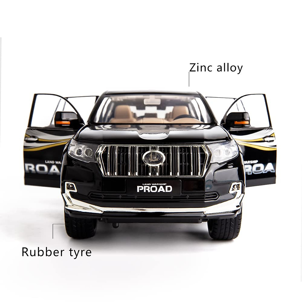 WAKAKAC 1/18 Scale Model Car Prado Alloy Diecast Collectible Model Vehicle Pull Back with Light and Sound Toy Car for Boys(Black)