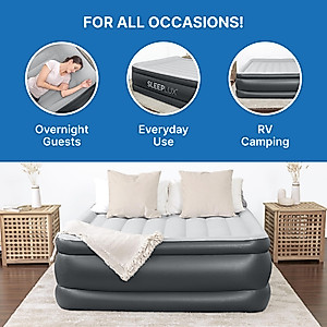 SLEEPLUX Durable Inflatable Air Mattress with Built-in Pump, Pillow and USB Charger, 22" Tall Queen