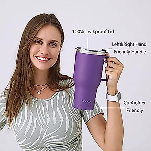mininoo 40 oz Tumbler with Handle and Straw, Insulated Tumbler with Handle Leak Proof, Large Tumbler with Lid and Straw (Purple)