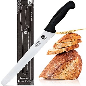ABIOTO Serrated Bread Knife for Homemade Bread - Perfect 11-Inch Sourdough Bread Knife Made of High Carbon Stainless Steel X30 Cr13 with One-Sided Sharp Serrations and Ergonomic Handle
