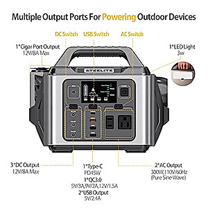 Steelite Roket 300 Portable Power Station 300W(Peak 600W),296Wh Backup Lithium Battery Portable Generator with 2 Pure Sine Wave AC Outlets Solar Generator for Outdoor Camping RV Travel Emergency CPAP