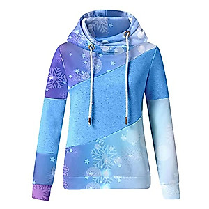 Hoodies for Women, Patchwork Hooded Sweatshirt Color Block Casual Fit Drawtsring Long Sleeve Pullover Tops Blouse