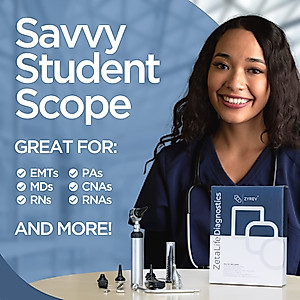 Zyrev Otoscope Oph Diagnostic Set - 36 Piece Medical and Nursing Student Otoscope/Opthalmoscope Diagnostic Kit - with Leather Case for Educational and Professional Settings (Regular)