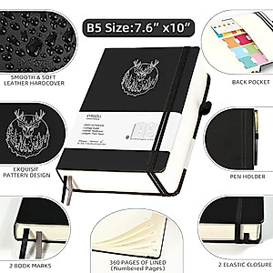 EYROZILL B5 Lined Journaling Notebooks 360 Pages, Thick Hardcover Leather Journals, Travel Notebooks for Women Men (7.6" X 10" Black Deer)