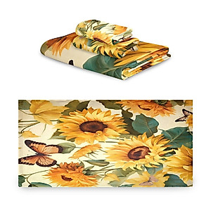 Flradish Sunflower Butterfly Towels 3 Pack Bath Towels for Bathroom Set Soft Cotton Highly Absorbent Lightweight & Quickdry Towel Set 1 Bath Towel,1 Hand Towel,1 Washclothe
