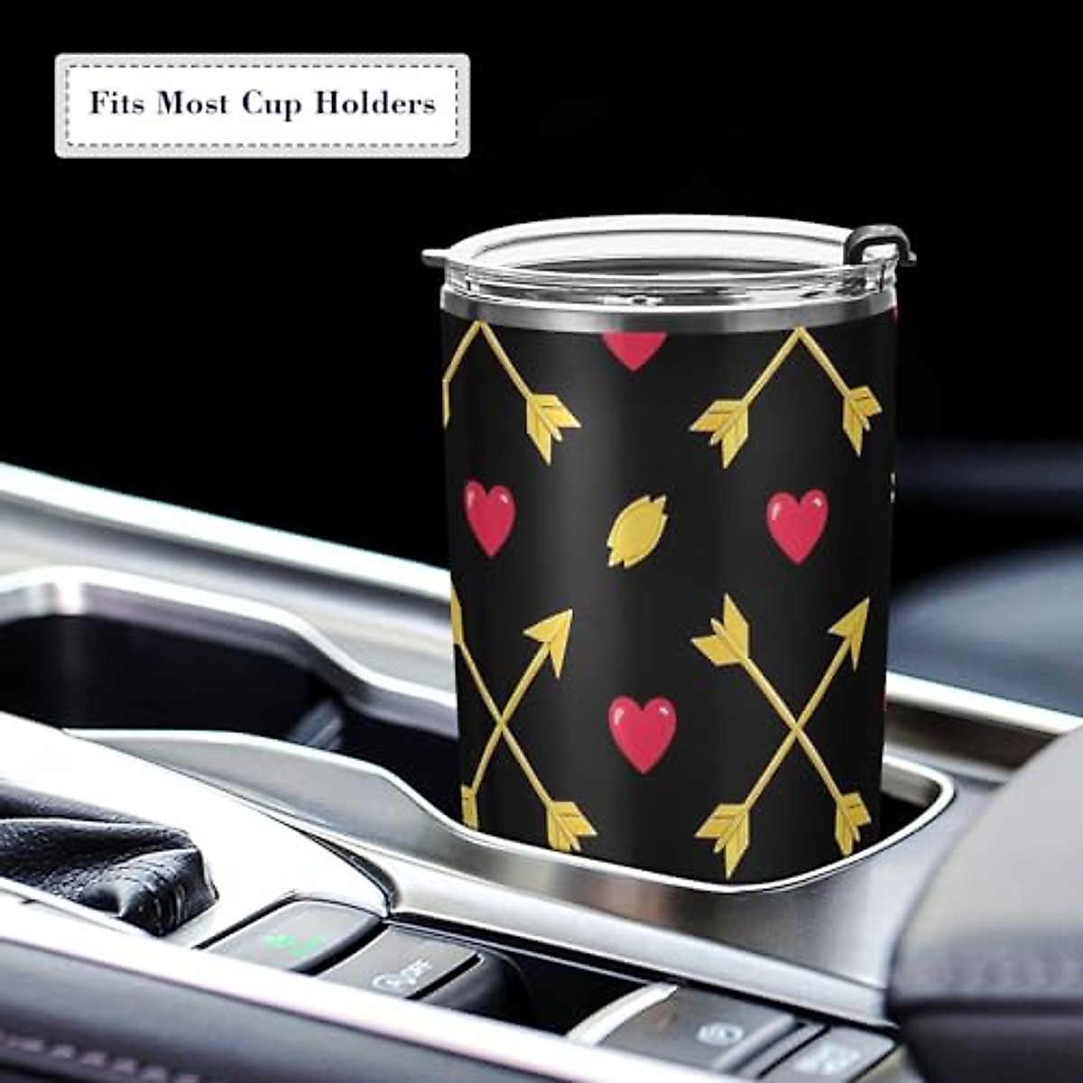 HXshaoye thendy gold arrow heart pattern red Stainless Steel cups with lids reusable Leak-proof Lid and Straw travel mug spill proof for Home, Office or Car cute tumblers with lids and straws botella