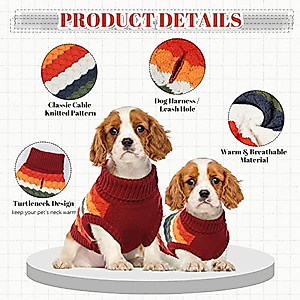 Kuoser Dog Sweater, Pet Cable Knitted Pullover Puppy Warm Clothes, Doggy Turtleneck Classic Knitwear Soft Thickening Doggie Outfit, Cold Weather Thermal Wear for Small Medium Dogs Cats Red