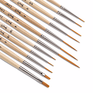 Jerry Q Art 12 Pcs Detail Paint Brushes, Golden Synthetic Hair, High Performance for Oil, Acrylic and Watercolor JQ-503