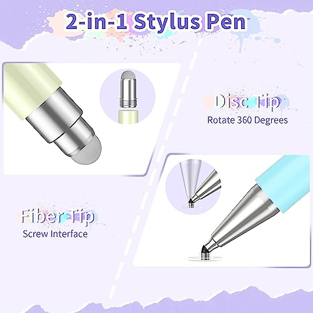 Stylus Pens for Touch Screens, High Precision 2-in-1 Disc Stylus Pen with Magnetic Adsorption, Compatible with  iPad/iPhone/Tablets/Android and All Capacitive Touch Screens (Blue Light Yellow)